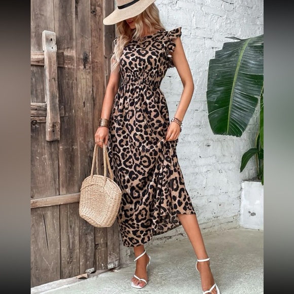Dresses | Boho Leopard Print Ruffle Trim Dress | Poshmark
